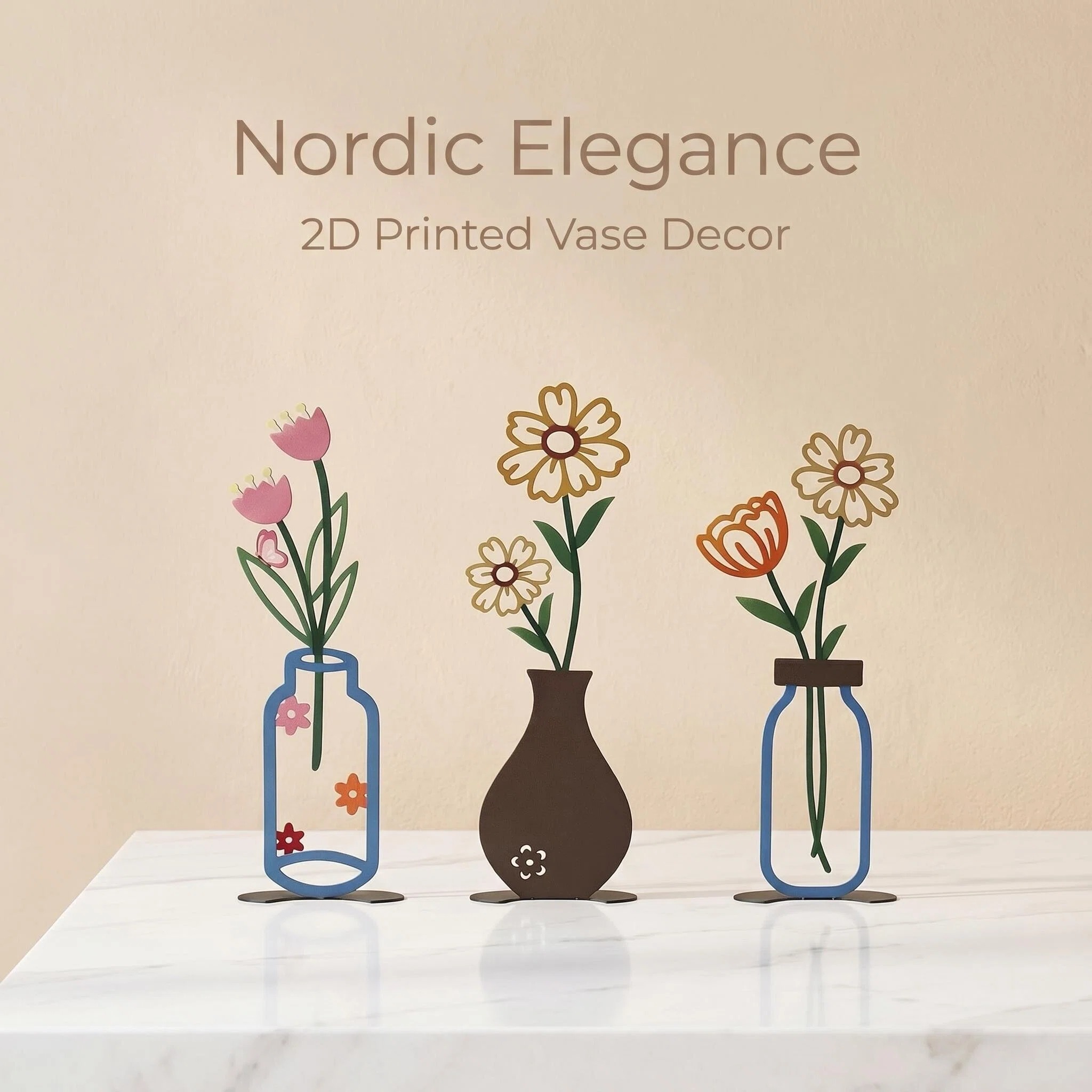 2D Color Print Iron Vase Decor for Living Room Console Table ...